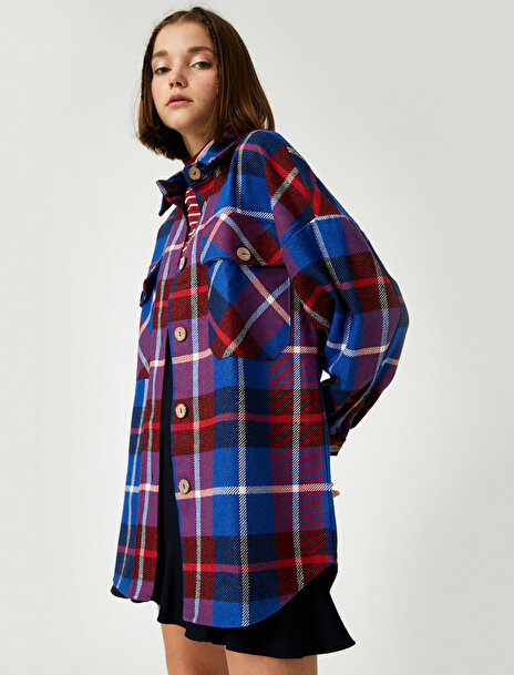 Koton Ole Genç Kız Düğmeli Cepli Ekose Ceket