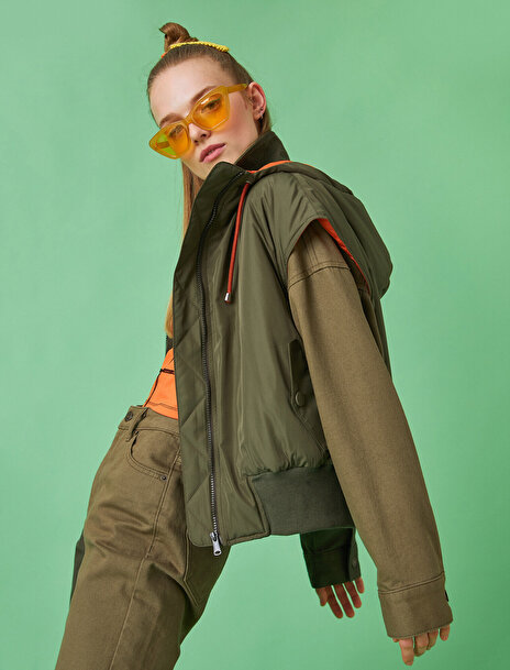 Koton Ole Genç Kız Renk Bloklu Kapüşonlu Mont