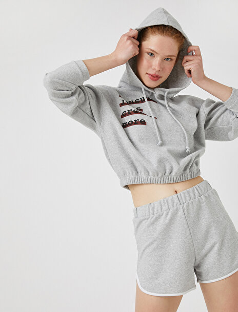 Koton Ole Genç Kız Crop Sweatshirt Kapüşonlu Fitilli Baskılı Koton Ole Genç Kız Crop Sweatshirt Kapüşonlu Fitilli Baskılı