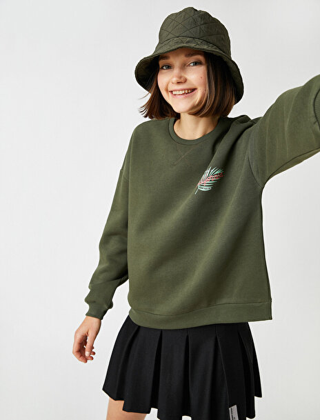 Koton Ole Genç Kız Baskılı Bisiklet Yaka Sweatshirt