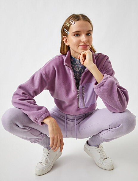 Koton Ole Genç Kız Dik Yaka Peluş Cepli Sweatshirt