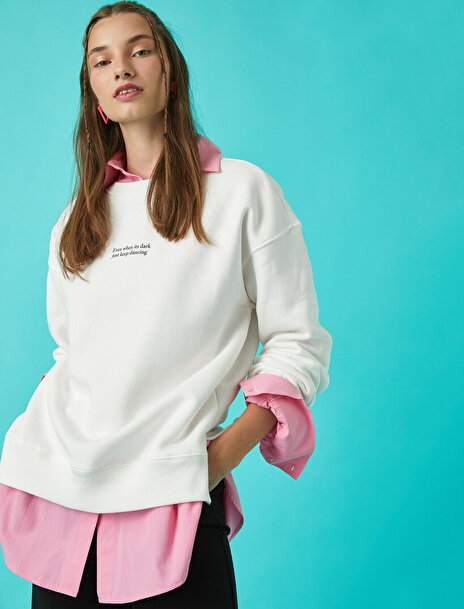 Koton Ole Genç Kız Slogan Baskılı Sweatshirt Yırtmaç Detaylı