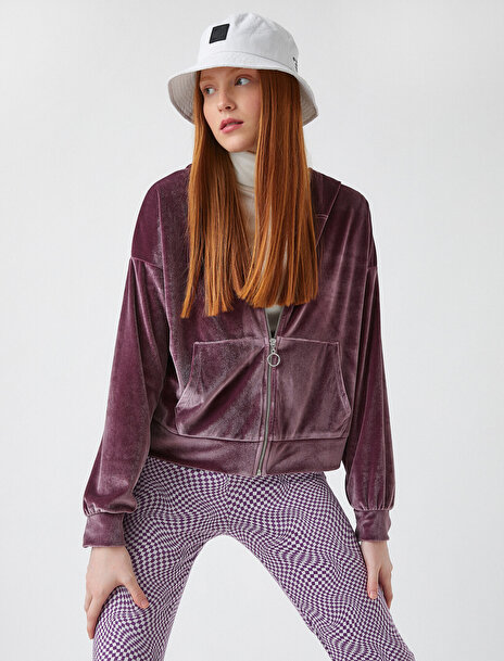 Koton Ole Genç Kız Uzun Kollu Kapüşonlu Kadife Cepli Sweatshirt