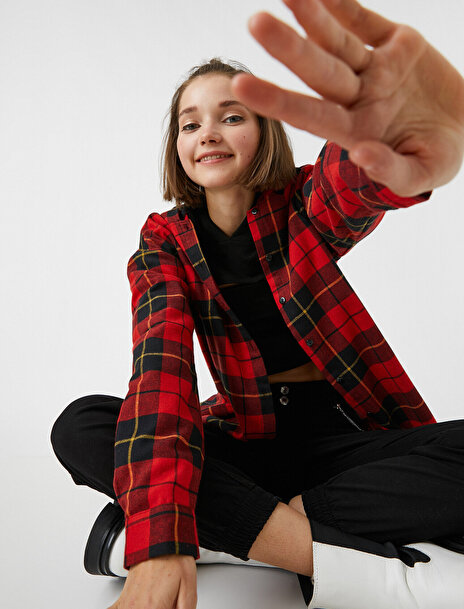 Koton Ole Genç Kız Kapüşonlu Uzun Kollu Ekose Gömlek