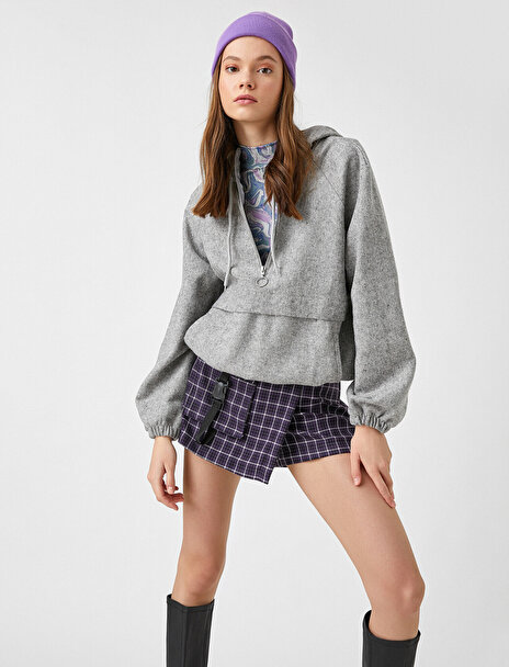 Koton Kadın Kapüşonlu Cepli Fermuarlı Uzun Kollu Bluz