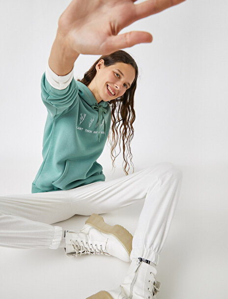 Koton Ole Genç Kız Kapüşonlu Baskılı Kanguru Cepli Sweatshirt