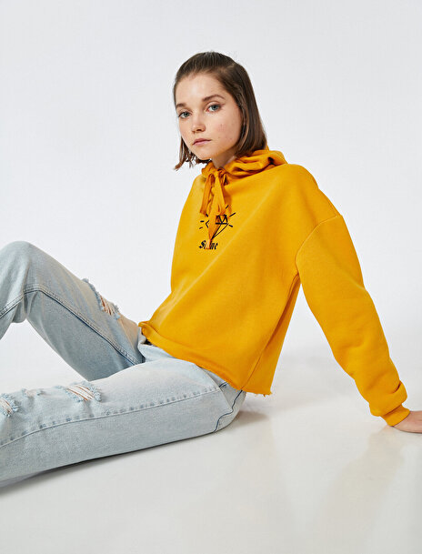 Koton Ole Genç Kız Elmas Baskılı Kapüşonlu Sweatshirt