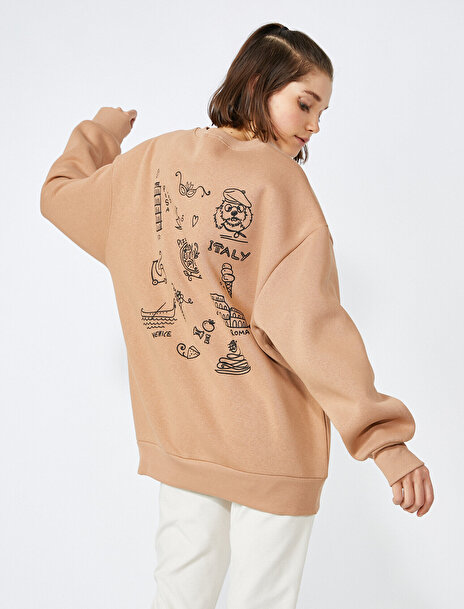 Koton Ole Genç Kız Köpek İşlemeli Bisiklet Yaka Sweatshirt