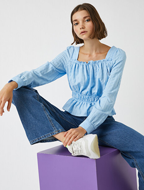 Koton Ole Genç Kız Beli Büzgülü Bluz Uzun Kollu