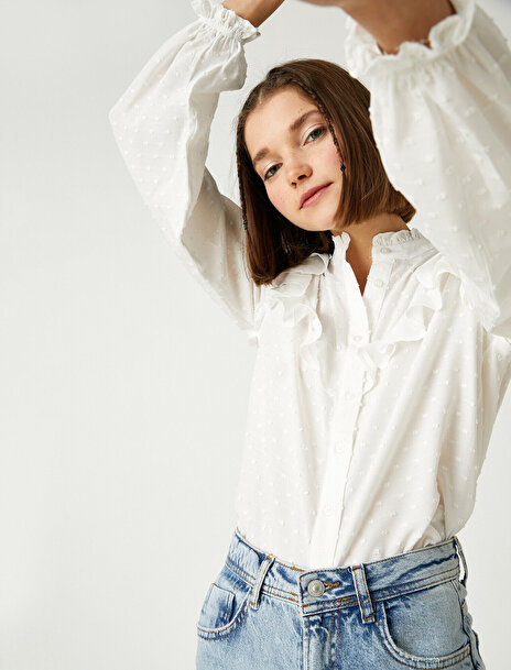 Koton Ole Genç Kız Desenli Fırfırlı Uzun Kollu Gömlek Koton Ole Genç Kız Desenli Fırfırlı Uzun Kollu Gömlek