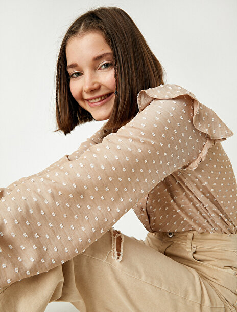 Koton Ole Genç Kız Desenli Fırfırlı Uzun Kollu Gömlek Koton Ole Genç Kız Desenli Fırfırlı Uzun Kollu Gömlek
