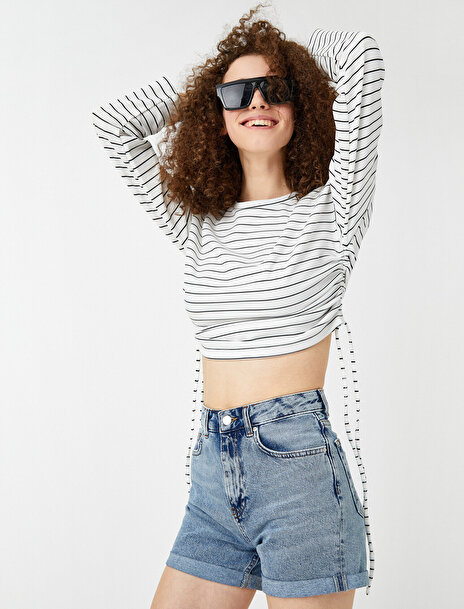 Koton Ole Genç Kız Çizgili Sweatshirt Crop