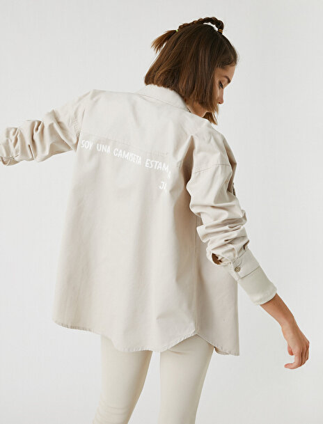 Koton Ole Genç Kız Pamuklu Sırtı Baskılı Oversize Gömlek