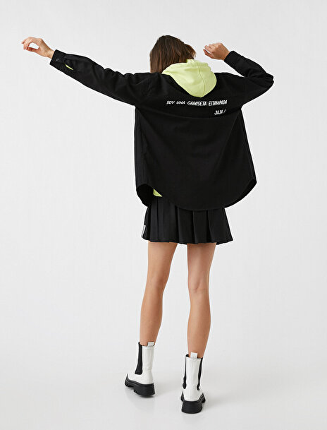 Koton Ole Genç Kız Pamuklu Sırtı Baskılı Oversize Gömlek