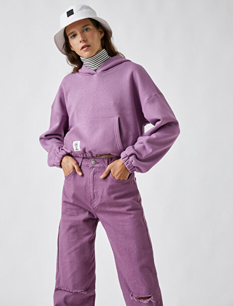 Koton Ole Genç Kız Beli Büzgülü Kanguru Cepli Kapüşonlu Sweatshirt