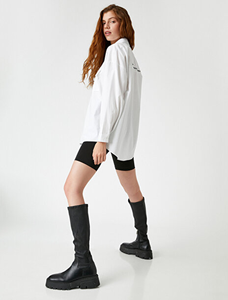 Koton Ole Genç Kız Cepli Oversize Gömlek Sırtı Yazı İşlemeli