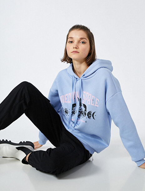 Koton Ole Genç Kız Meoww Space Baskılı Kapüşonlu Sweatshirt