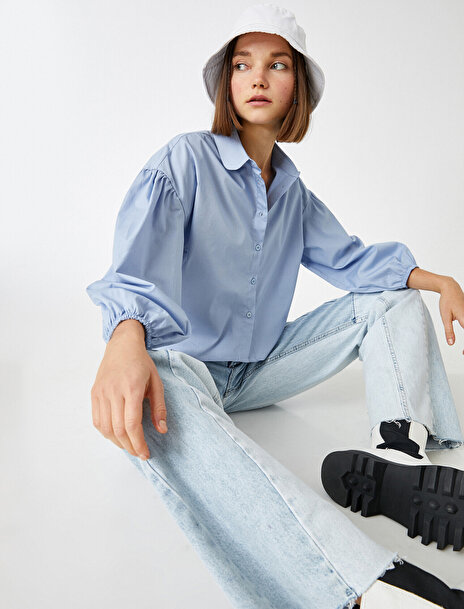 Koton Ole Genç Kız Kolları Lastikli Crop Gömlek