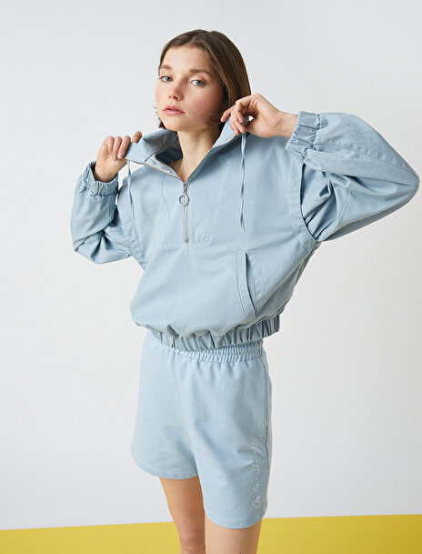 Koton Kadın Fermuarlı Crop Sweatshirt Cepli