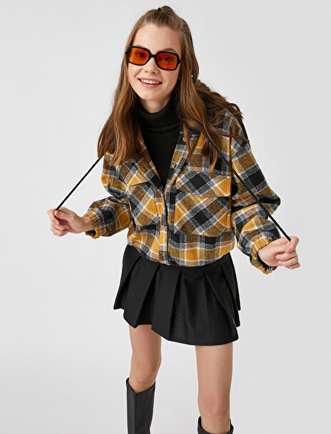 Koton Ole Genç Kız Kareli Uzun Kollu Cepli Gömlek