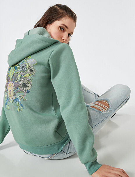 Koton Ole Genç Kız Çiçek İşlemeli Kapüşonlu Sweatshirt