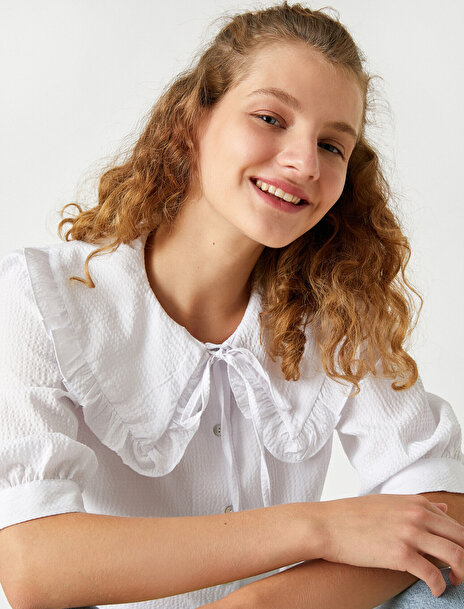 Koton Ole Genç Kız Bebe Yaka Gofre Yarım Kollu Gömlek