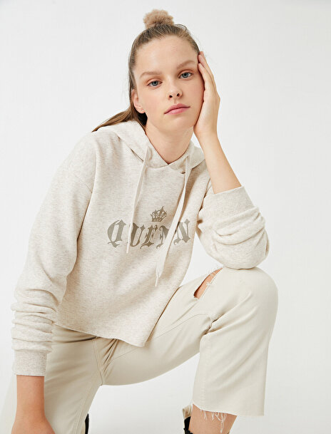 Koton Ole Genç Kız Quenn Baskılı Kapüşonlu Sweatshirt