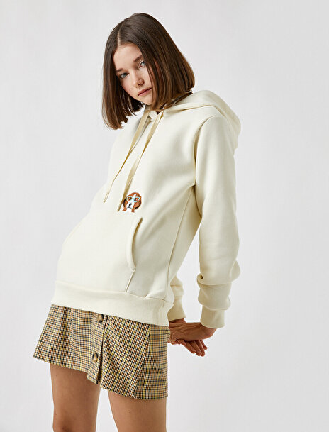 Koton Ole Genç Kız Baskılı Kanguru Cepli Kapüşonlu Sweatshirt