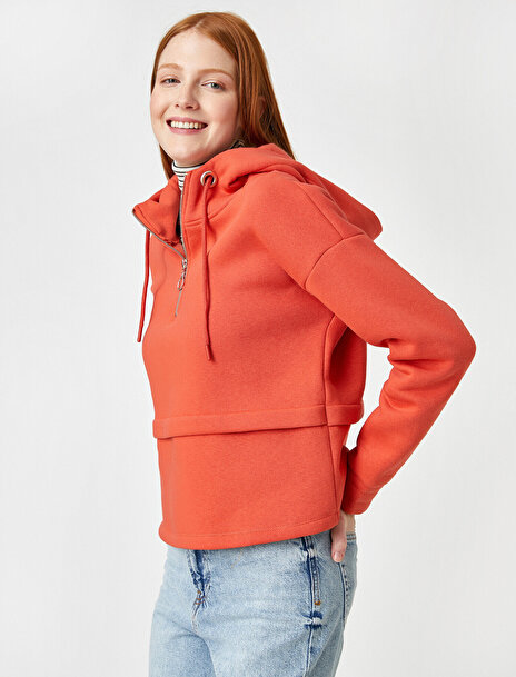 Koton Ole Genç Kız Dik Yaka Kapüşonlu Fermuarlı Sweatshirt