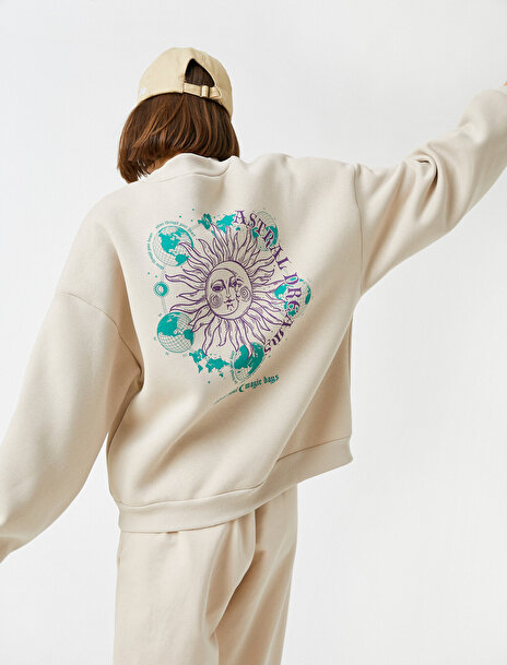 Koton Ole Genç Kız Baskılı Yarım Balıkçı Yaka Sweatshirt