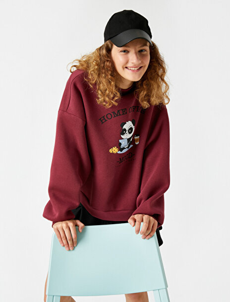 Koton Ole Genç Kız Yarım Balıkçı Baskılı Oversize Sweatshirt