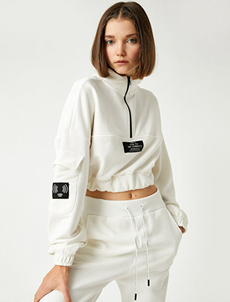 Koton Ole Genç Kız Baskılı Fermuarlı Crop Sweatshirt