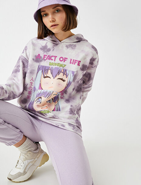 Koton Ole Genç Kız Anime Baskılı Tie Dye Kapüşonlu Sweatshirt