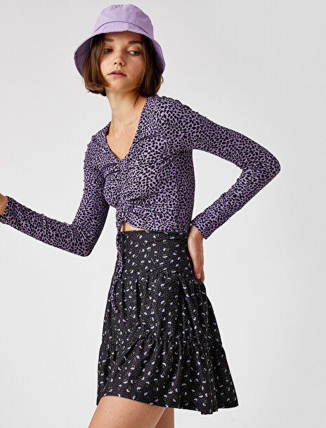 Koton Ole Genç Kız Çiçek Desenli Mini Fırfırlı Etek