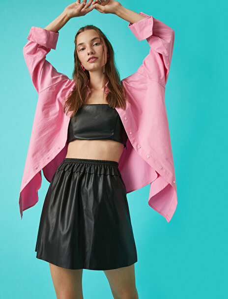 Koton Ole Genç Kız Beli Lastikli Etek Deri Mini