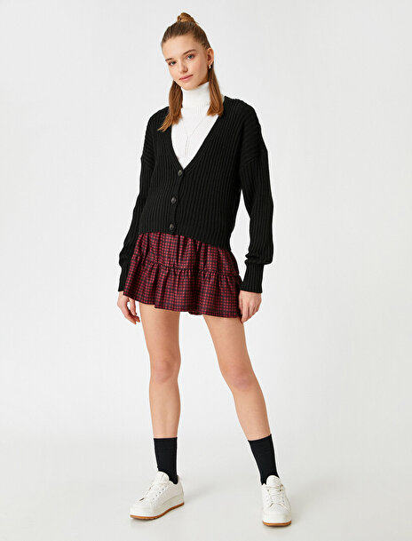 Koton Ole Genç Kız Kareli Fırfırlı Mini Etek