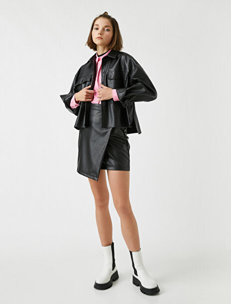 Koton Ole Genç Kız Deri Görünümlü Mini Etek