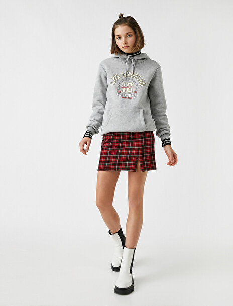 Koton Ole Genç Kız Ekoseli Mini Yırtmaçlı Etek