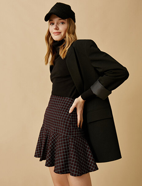 Koton Ole Genç Kız Kareli Fırfırlı Mini Etek