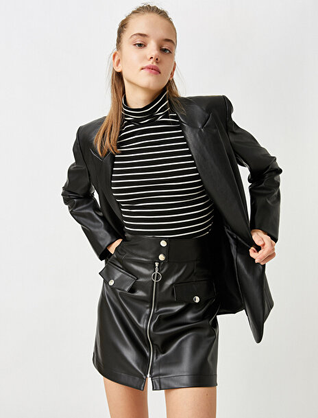 Koton Ole Genç Kız Deri Görünümlü Fermuarlı Etek