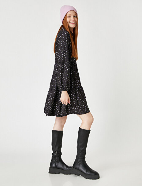 Koton Ole Genç Kız Polo Yaka Çiçekli Fırfırlı Elbise