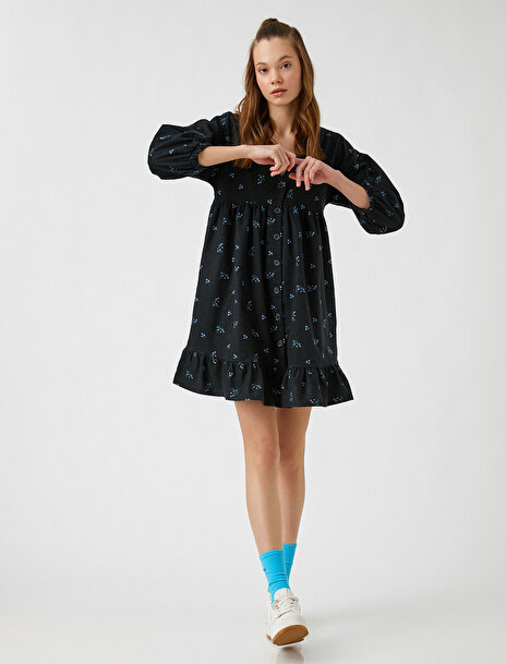 Koton Ole Genç Kız Balon Kollu Çiçekli Fırfırlı Elbise