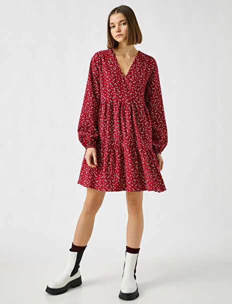 Koton Ole Genç Kız Balon Kollu Çiçekli Fırfırlı Pamuklu Elbise