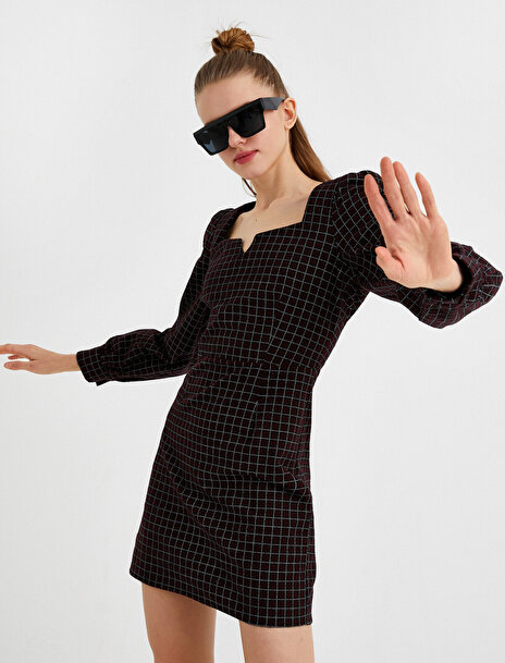 Koton Ole Genç Kız Uzun Kollu Kareli Pamuklu Elbise