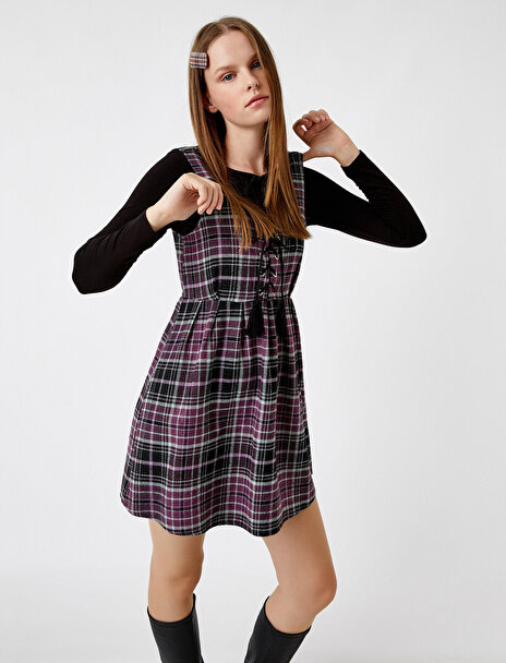 Koton Ole Genç Kız Askılı Mini Kareli Elbise