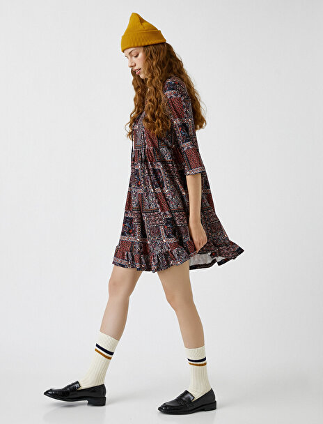 Koton Ole Genç Kız Etnik Desenli Elbise Fırfırlı Mini