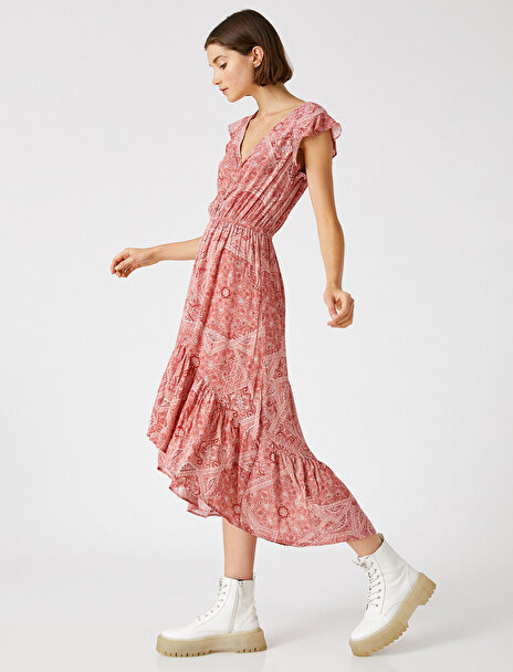 Koton Ole Genç Kız Fırfırlı Desenli Elbise