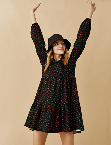 Koton Ole Genç Kız Çiçekli Fırfırlı Pamuklu Elbise