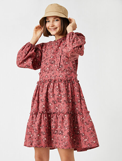 Koton Ole Genç Kız Çiçekli Fırfırlı Elbise