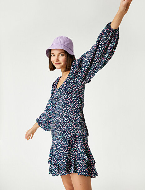 Koton Ole Genç Kız Balon Kollu Çiçekli Fırfırlı Elbise